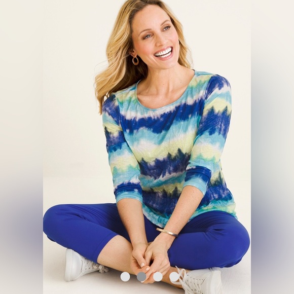 Chico's | Tops | Chicos Blue Yellow Stripe Tiedye Lightweight Crush 34 ...